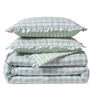 PERI HOME Gingham & Stripe Reversible Quilt Set, Twin - Blue