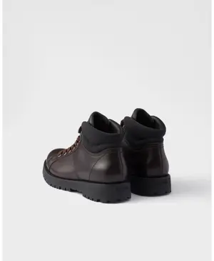 Prada Lace-up Leather And Re-nylon Booties - Brown