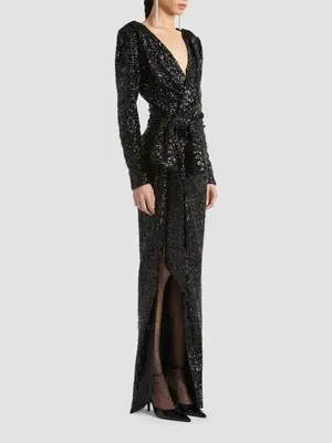 Balmain Embellished Draped Bow Gown