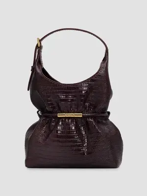 Balmain Sphynx Mini Calfskin Lizard-embossed Top Handle Bag - Dark Brown