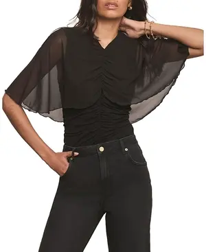 Mint Velvet Woven Cape Top - Black
