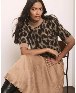 Mint Velvet Short Sleeve Fuzzy Texture Layered Midi Dress