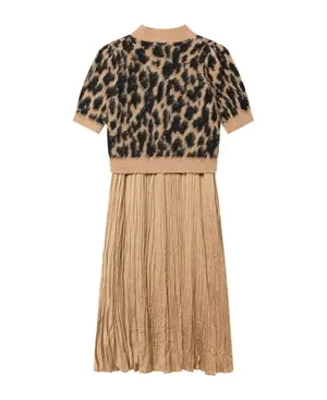 Mint Velvet Short Sleeve Fuzzy Texture Layered Midi Dress