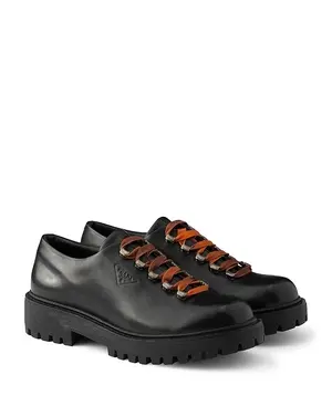 Prada Aged Leather Lace-up Shoes - Black