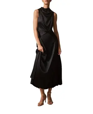 Mint Velvet Satin Cowl Neck Midi Dress - Black