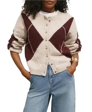 Mint Velvet Wool Blend Argyle Cardigan - Neutral