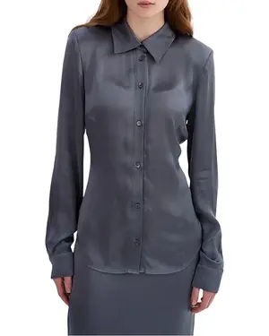 LAMARQUE Clark Satin Long Sleeve Shirt - Graphite