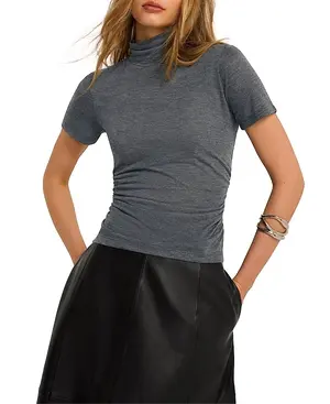 Mint Velvet Ruched Detail High Neck Top - Grey