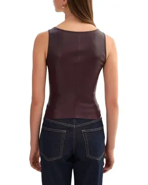 LAMARQUE Cesia Scoop Neck Fitted Leather Tank Top