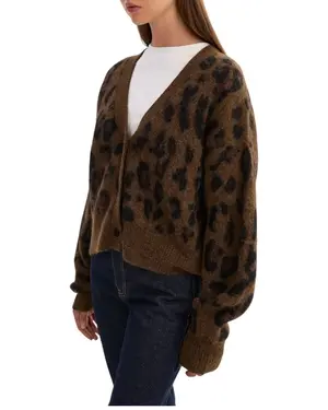 LAMARQUE Minnie Print Alpaca Blend V Neck Cardigan