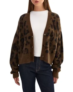LAMARQUE Minnie Print Alpaca Blend V Neck Cardigan