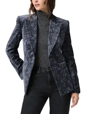 Paige Chelsee Stretch Velvet Peak Lapel Blazer - Navy Multi