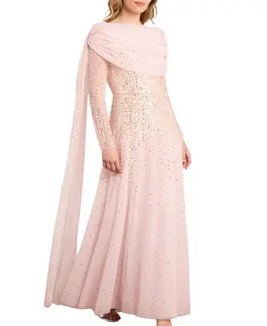 NEEDLE & THREAD Moonlight Sequin Draped Long Sleeve Gown