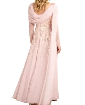 NEEDLE & THREAD Moonlight Sequin Draped Long Sleeve Gown