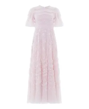 NEEDLE & THREAD Gianna Ruffle Short Sleeve Maxi Gown - Shell