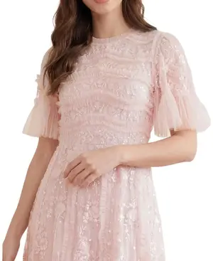NEEDLE & THREAD Gianna Ruffle Short Sleeve Maxi Gown - Shell