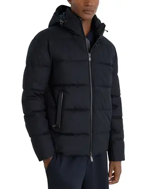 REISS Fergus Wool Hooded Puffer Jacket - Navy