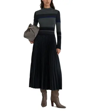 REISS Petite Carla Mixed Media Midi Dress - Grey