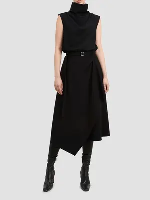Derek Lam 10 Crosby Debbie Asymmetric Stretch-cotton Funnel-neck Midi-dress