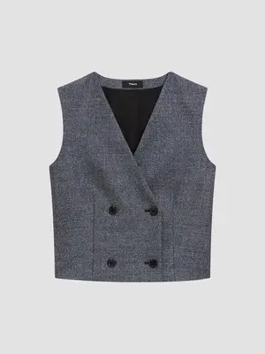 Theory Shrunken Double-breasted Virgin Wool Vest - Pepper Multi
