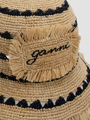 GANNI Striped Raffia Bucket Hat