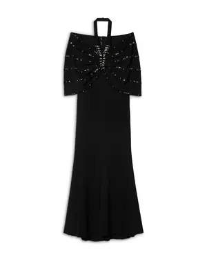 Marina Rinaldi Embroidered Beaded Cape Dress
