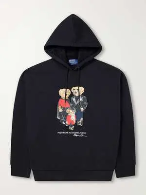 Polo Ralph Lauren Polo Bear Printed Cotton-blend Jersey Hoodie - Black