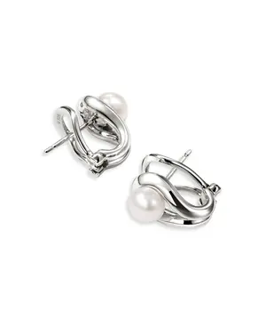 John Hardy Sterling Surf Cultured Freshwater Pearl Omega Earrings