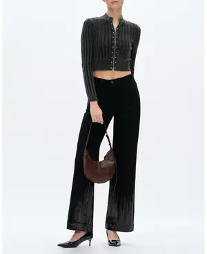 BAYEAS Mid Rise Wide Leg Denim Jeans With Sequin Embroidery In Wash