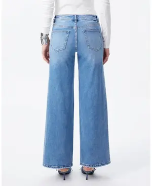 BAYEAS Mid Rise Wide Leg Denim Jeans With Rhinestone Stretch Comfortable
