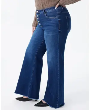 BAYEAS Plus High Rise Wide Leg With Frayed Hem Denim Jeans
