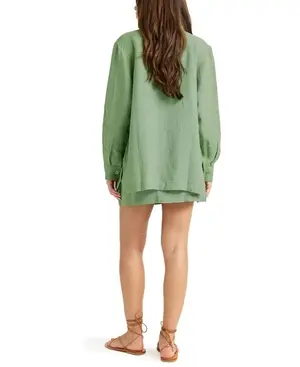 VITAMIN A Nadia Linen Button Down Shirt - Sage