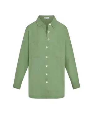 VITAMIN A Nadia Linen Button Down Shirt - Sage