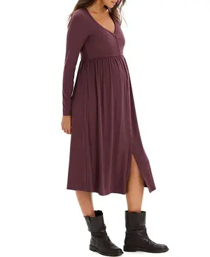 Hatch Collection The Softest Rib Nursing Dress - Prune