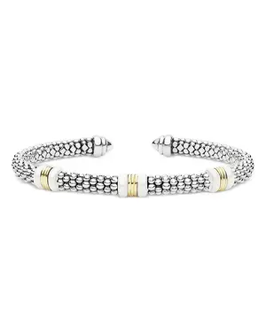 Lagos Sterling Silver & 18k Yellow Gold Caviar Cuff Bracelet - White