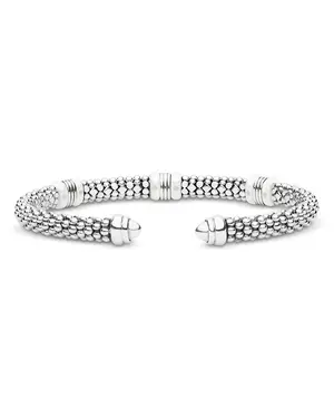 Lagos Sterling Silver & 18k Yellow Gold Caviar Cuff Bracelet - White