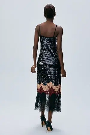 BL-NK Rebecca Sequed Lace Trim Midi Dress