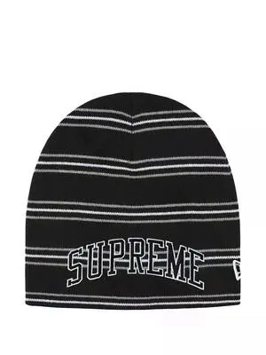 Supreme X New Era Striped Beanie Hat - Black