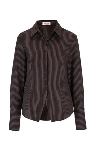 Rosie Assoulin Queen V Pinstripe Twill Shirt