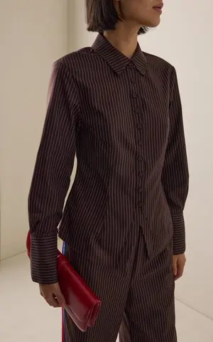Rosie Assoulin Queen V Pinstripe Twill Shirt