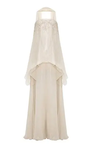 MARMAR HALIM Embroidered Silk Chiffon Maxi Dress - Ivory
