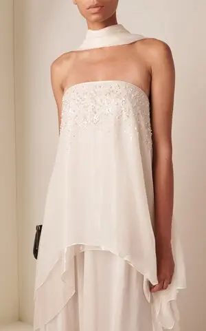 MARMAR HALIM Embroidered Silk Chiffon Maxi Dress - Ivory
