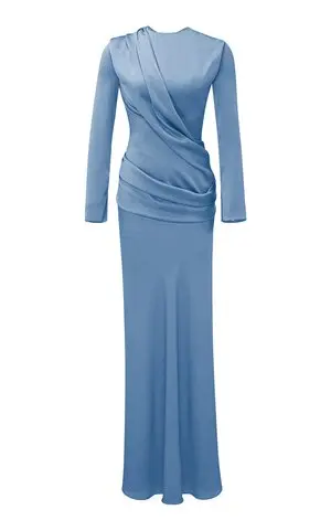 MARMAR HALIM High-neck Draped Satin Gown - Blue