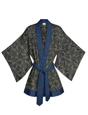 ARTEMIS MUSE Neutrals/ One Of A Kind Recyled Sari Kimono Unique Eighty Two - Blue
