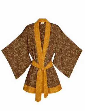 ARTEMIS MUSE One Of A Kind Recyled Sari Kimono Unique Seventy One - Gold/yellow