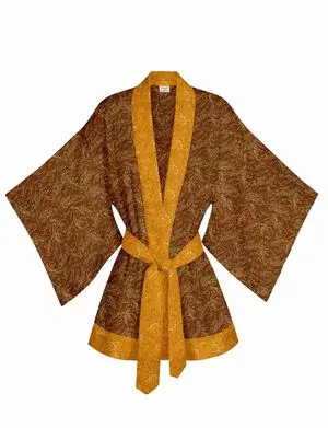 ARTEMIS MUSE One Of A Kind Recyled Sari Kimono Unique Seventy Four - Orange/gold/yellow