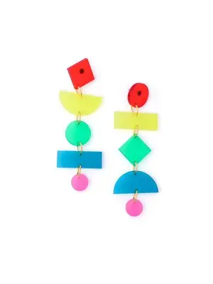 BY CHAVELLI Geometric Dangly Statement Earrings In Rainbow