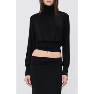 Eterne Anouk Cropped Turtleneck Top - Black