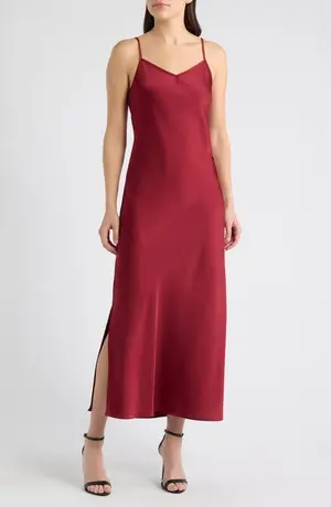 CECE DUPRAZ Satin Slip Maxi Dress & Faux Fur Jacket Set