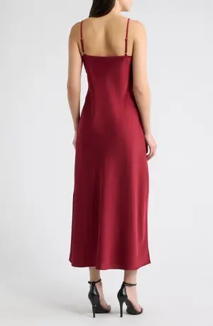 CECE DUPRAZ Satin Slip Maxi Dress & Faux Fur Jacket Set